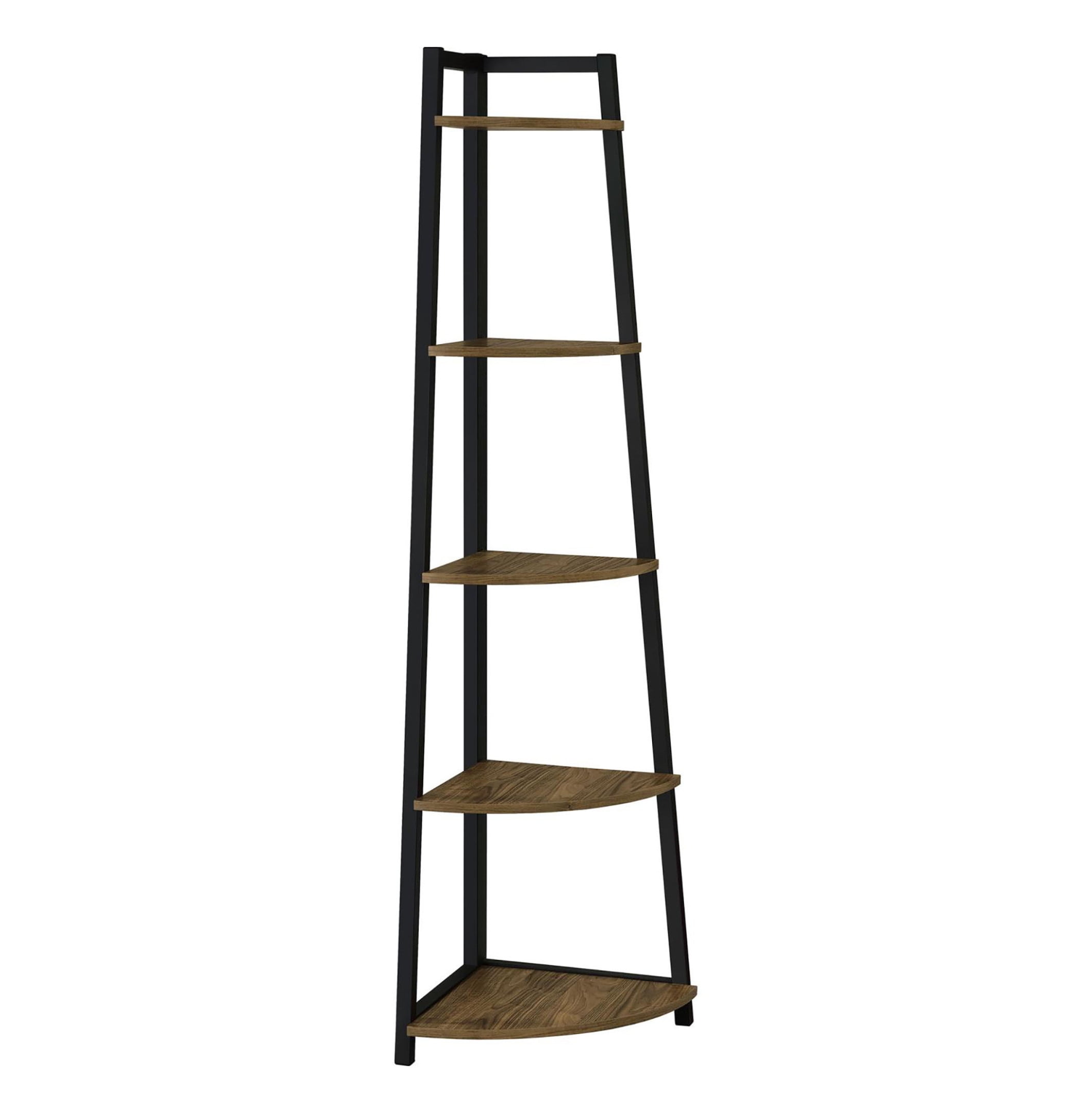 Corner Bookcase, 5 Tier - Aged Walnut Finish - Modern Corner Shelf for ...