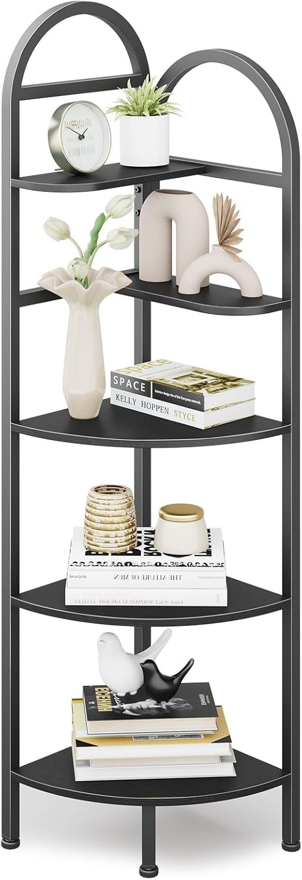 ‌Corner Bookcase with 5 Shelves - Space-Saving 50 Inch Tall Storage ...