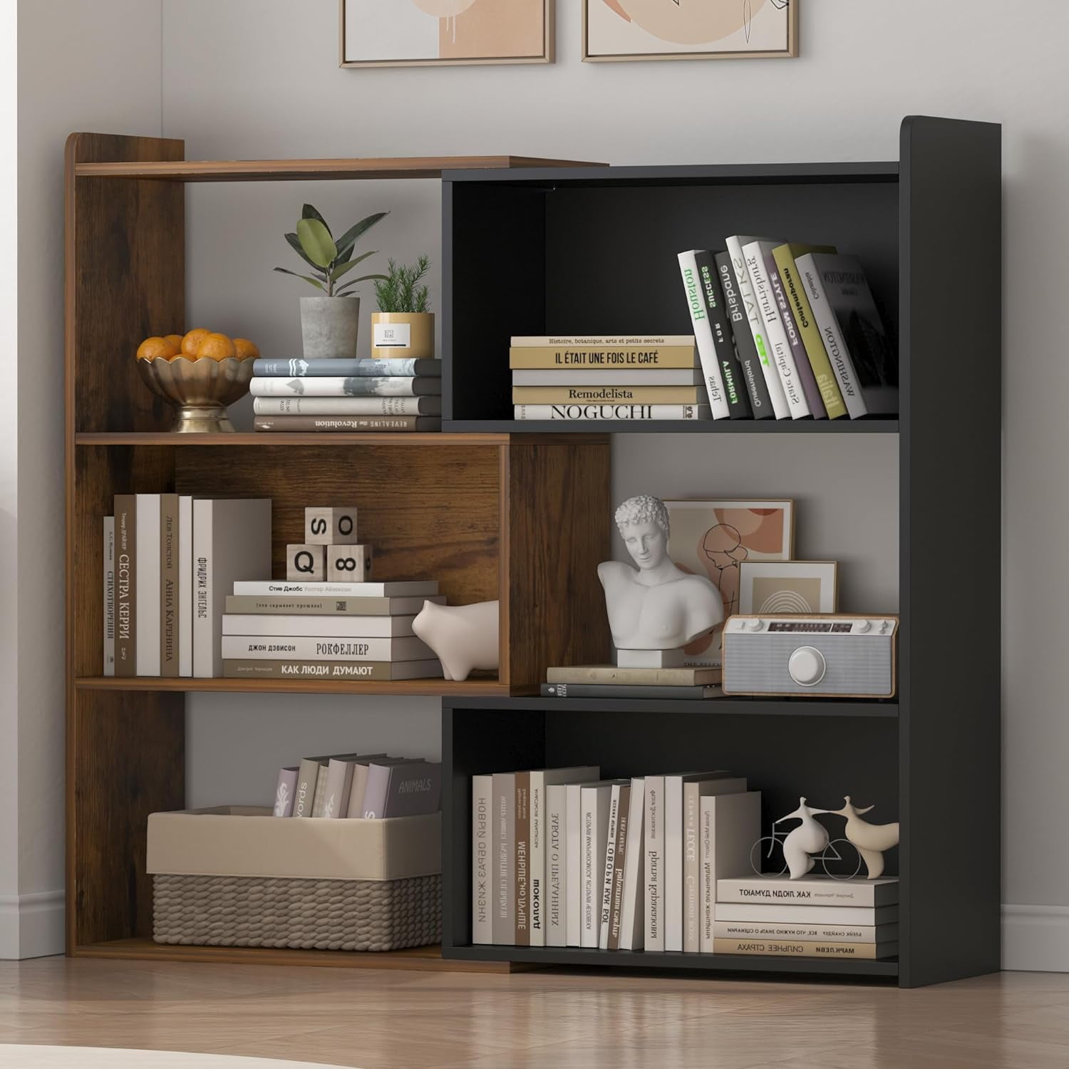 Corner Bookshelf,4-Tier L-Shaped Bookcase Storage Organizer, Small ...
