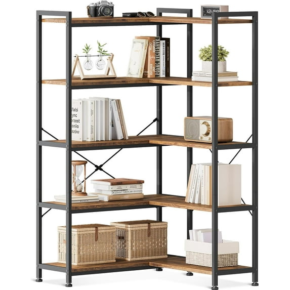 Corner Bookshelf 5 Tier, 57 Inches Reversible Book Shelf for Living ...