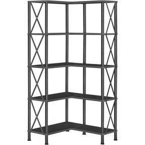 5-Tier L-Shaped Bookcase Storage Organizer, Tall Corner Bookshelf Open ...