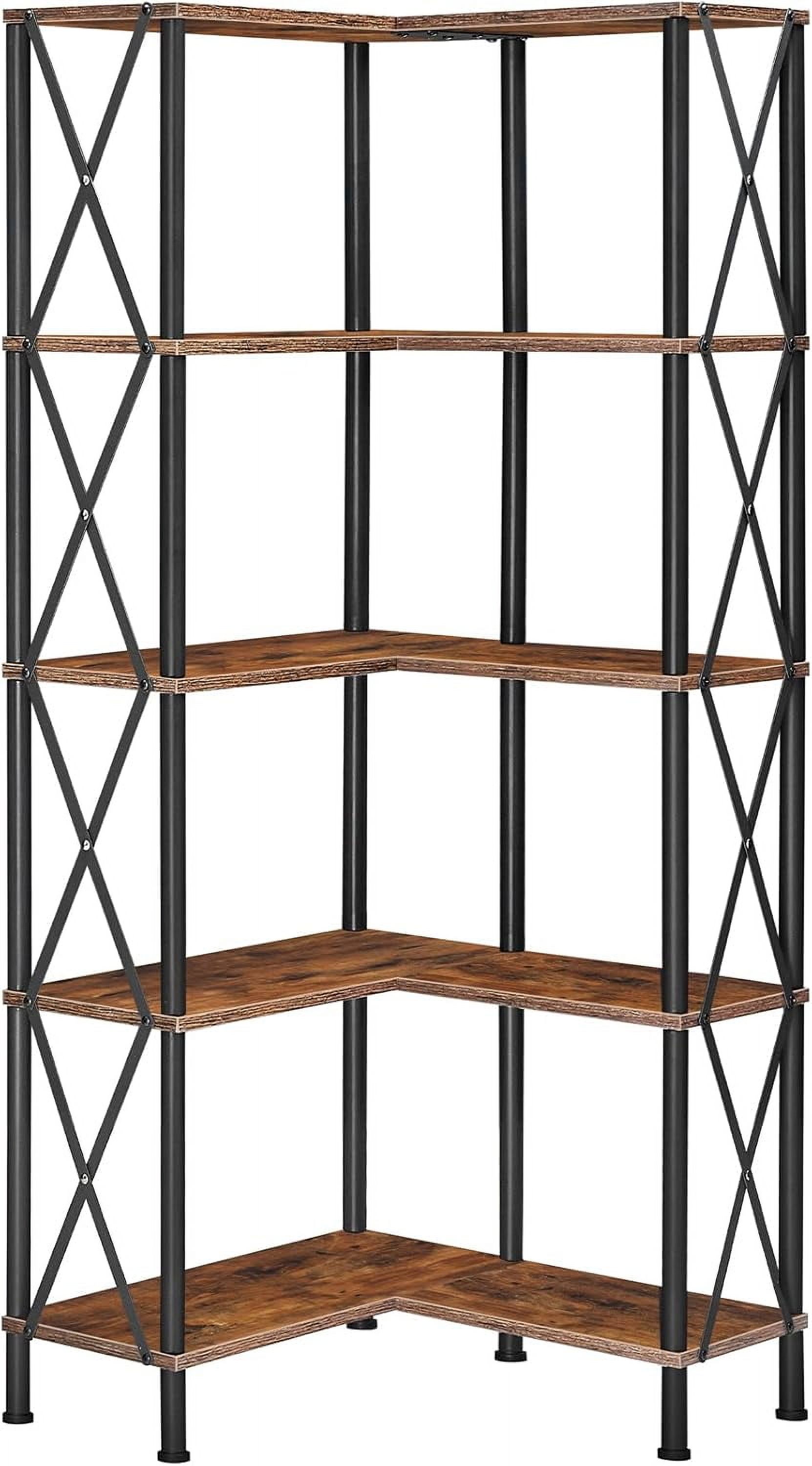 Corner Bookshelf, 5-Tier L-Shaped Bookcase, Industrial Open Display ...