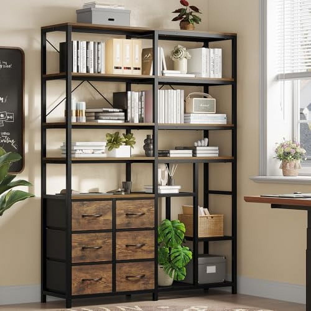 Corner Bookshelf with 6 Fabric Drawers, Convertible Tall Bookcase 7 ...