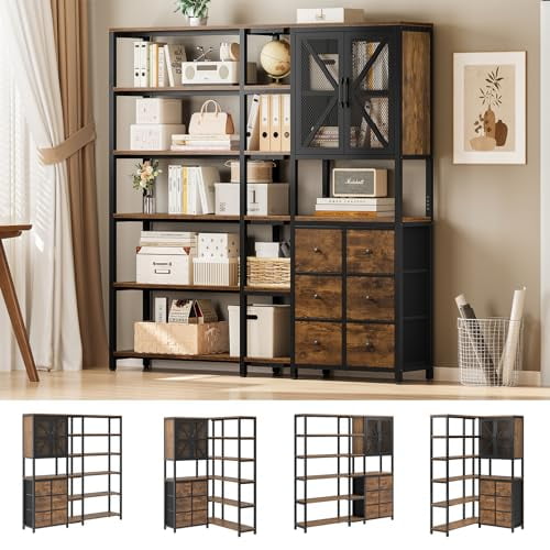 Corner Bookshelf 6 Tier, 70.9" Convertible Tall Bookshelf with 6 Fabric ...