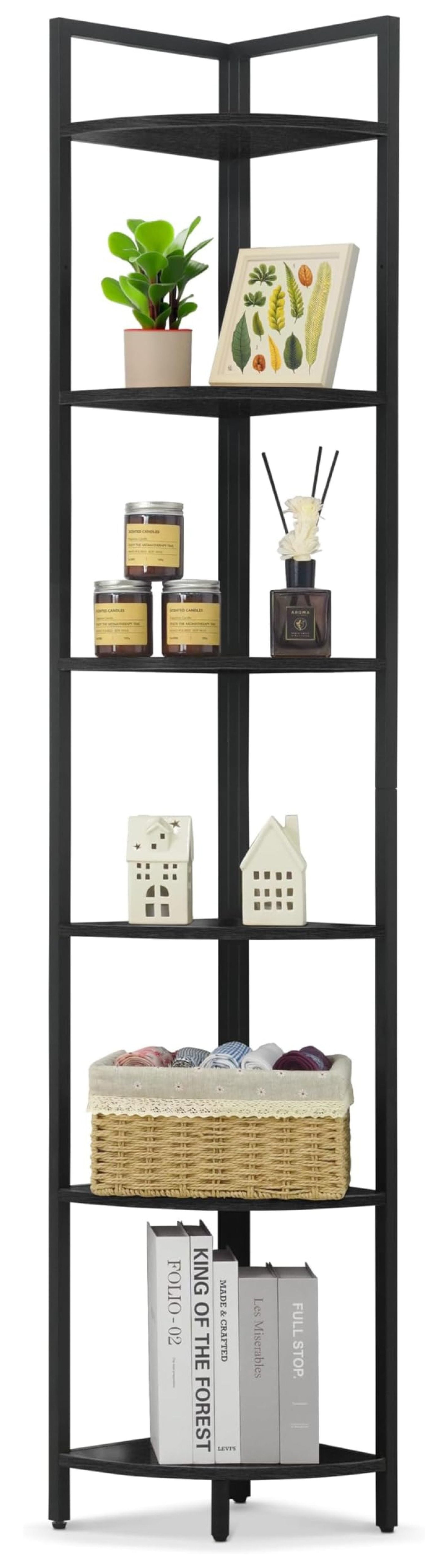 Corner Bookshelf, 6 Tier Black Corner Shelf, 71.7-Inch Tall Corner ...