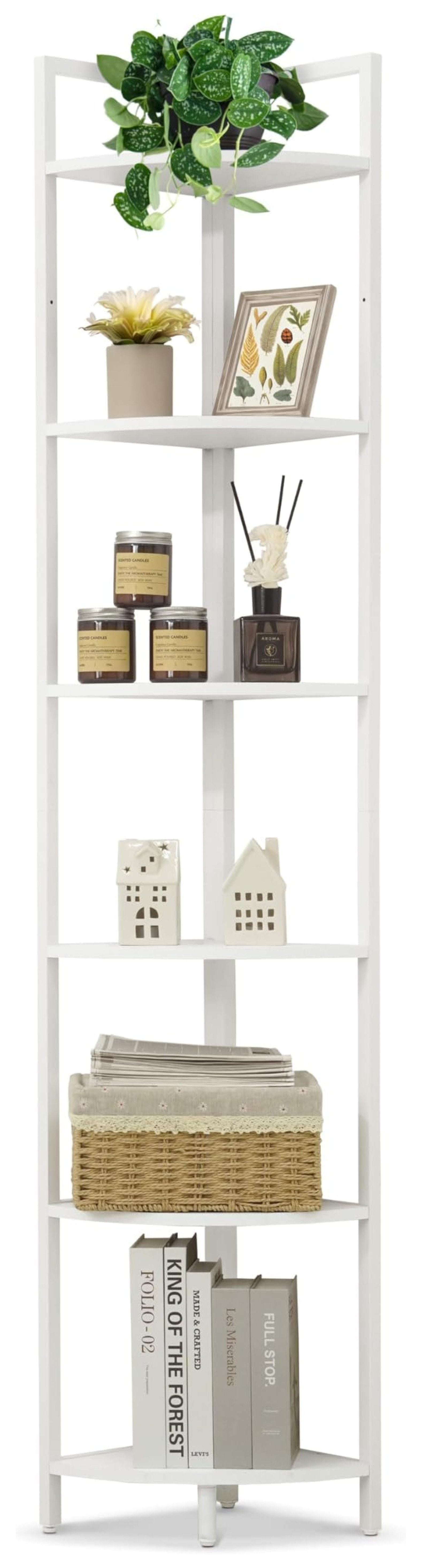 Corner Bookshelf, 6 Tier White Corner Shelf, 71.7-Inch Tall Corner ...