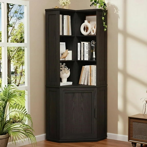 Corner Bookshelf, 67" Tall Corner Bookcase with Large Storage, Storage ...