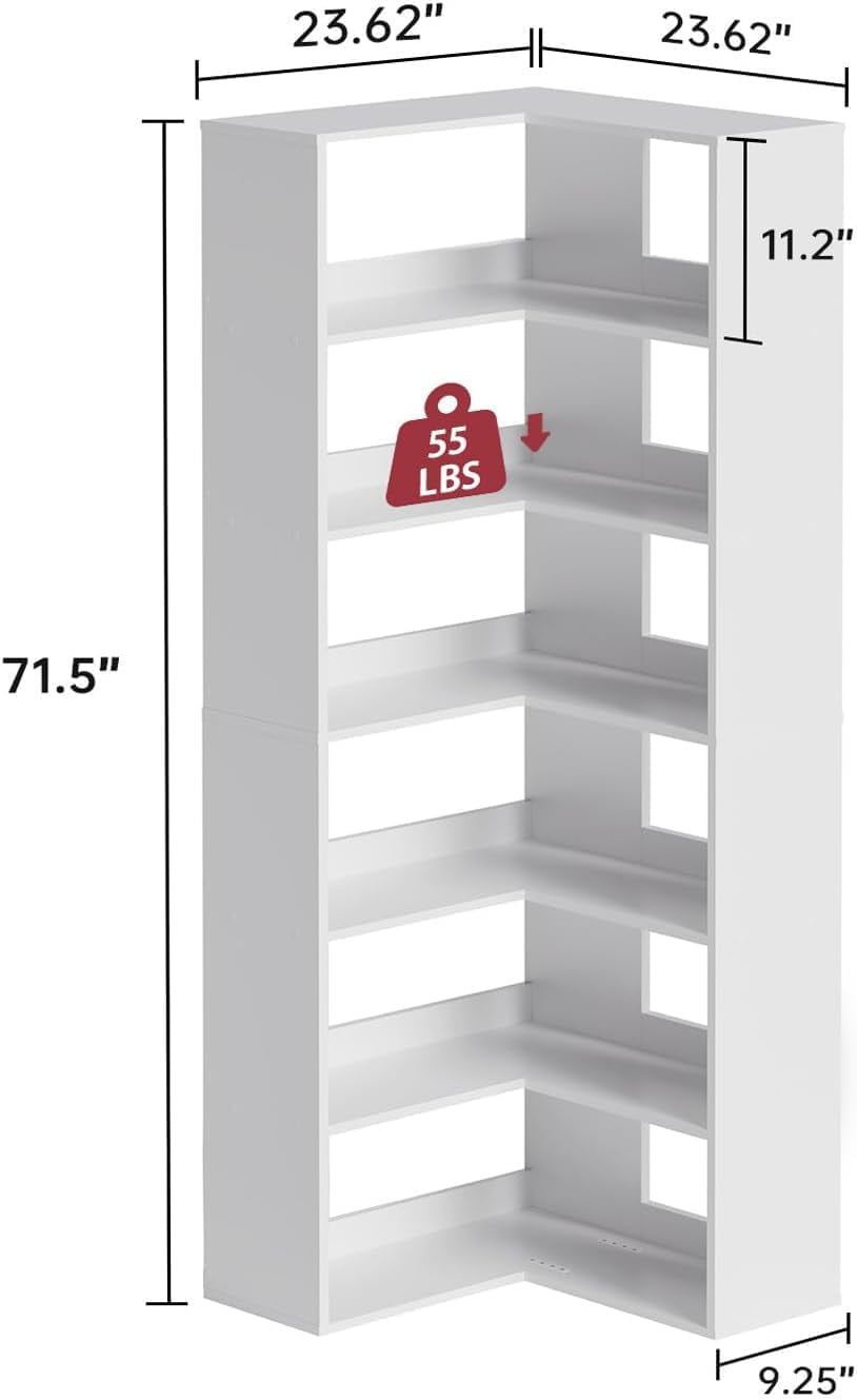 Corner Bookshelf Freestanding L Shaped Display Shelf 6 Tiers Wooden ...