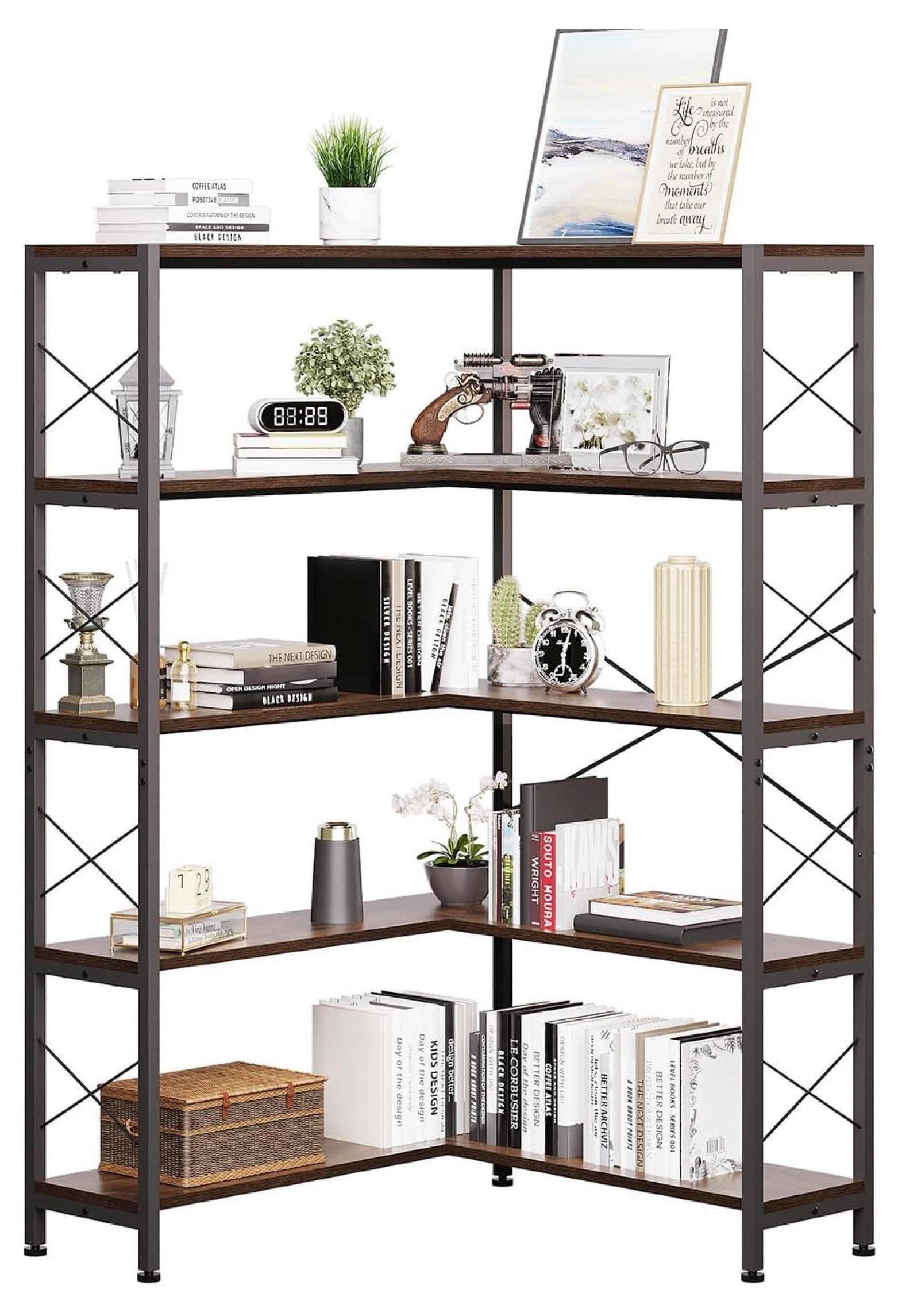 Corner Bookshelves and Bookcases Industrial Corner Etagere Bookcase L ...