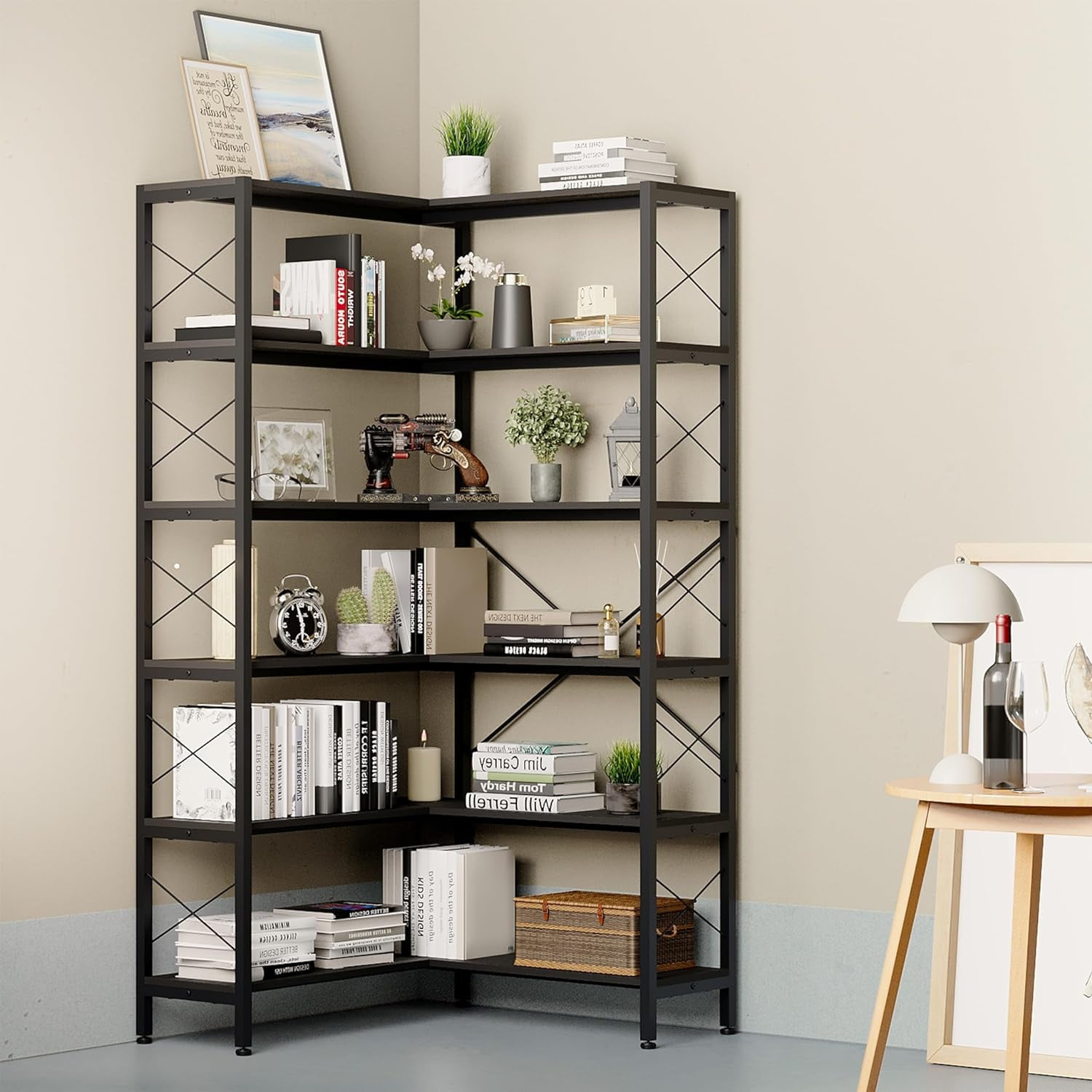 Corner Bookshelves and Corner Etagere Bookcase L Shaped Shelf 6 Tiers ...
