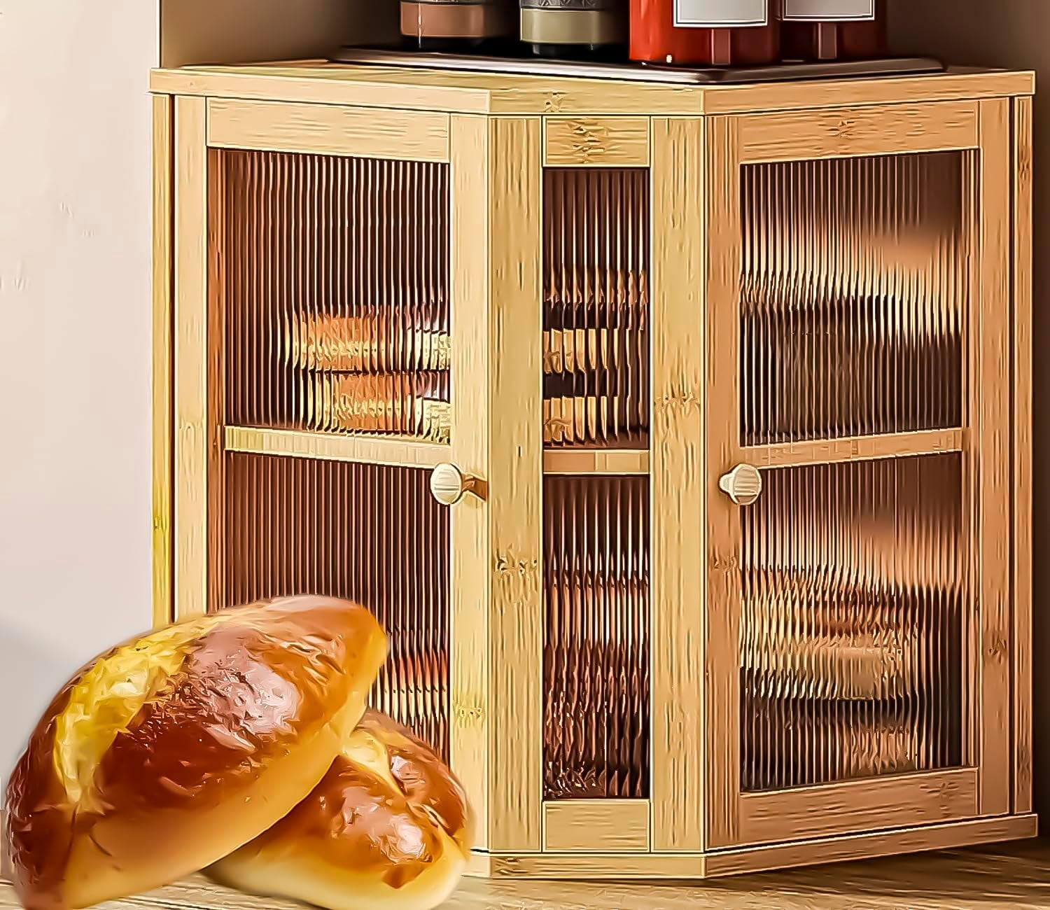 Corner Bread Box for Kitchen - Airtight Design Extra Large Double Layer ...
