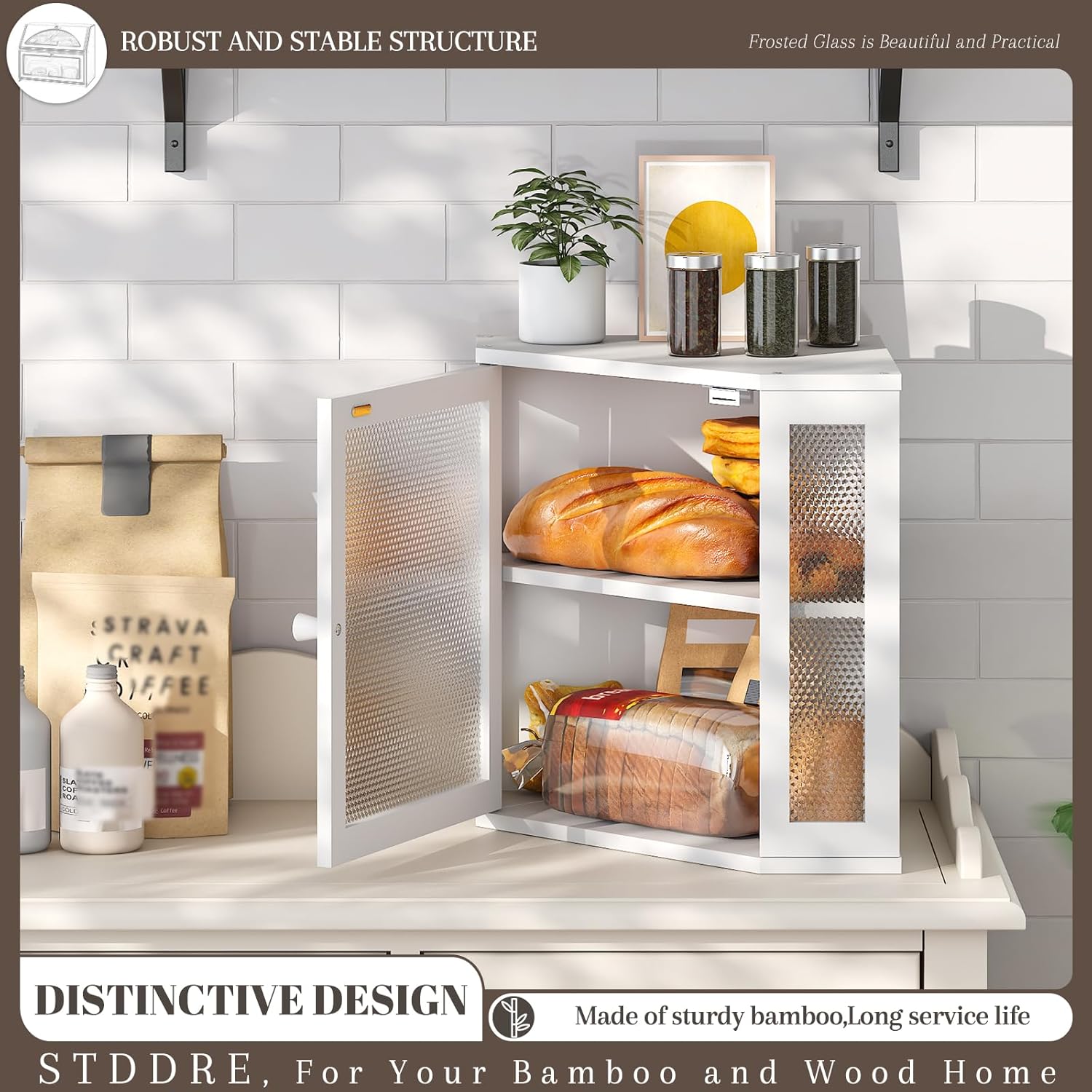 Corner Bread Box Kitchen Countertop Extra Large Capacity Farmhouse ...