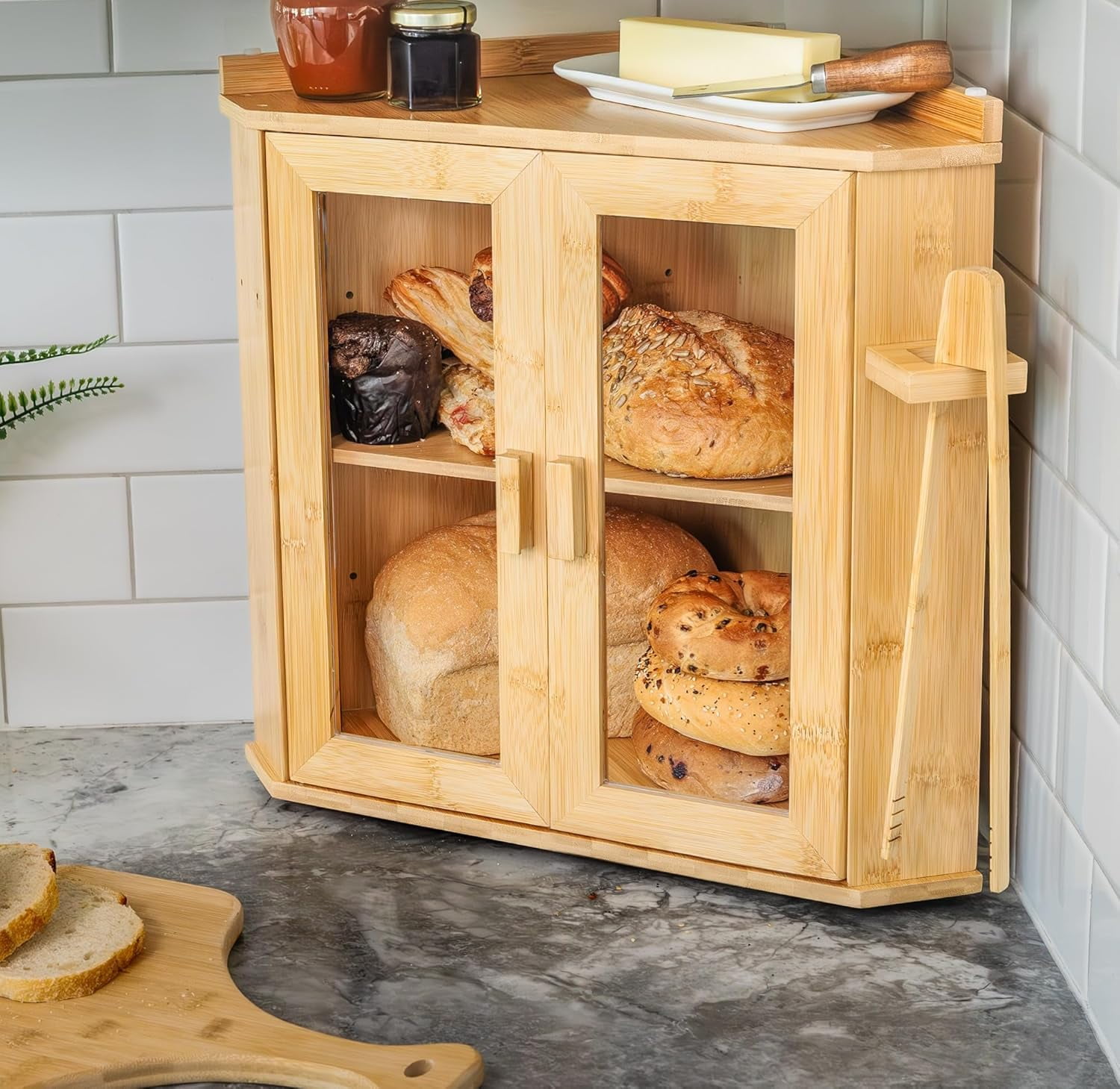 Corner Bread Box for Kitchen Countertop - Large Capacity Bread Holder ...