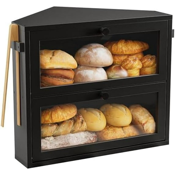 Corner Bread Box for Kitchen Countertop, Large Double Layer Bread ...
