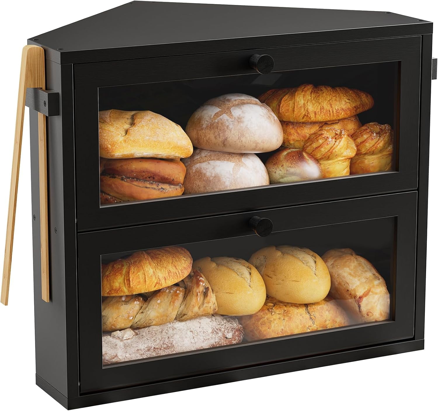 Corner Bread Box for Kitchen Countertop, Large Double Layer Bread ...