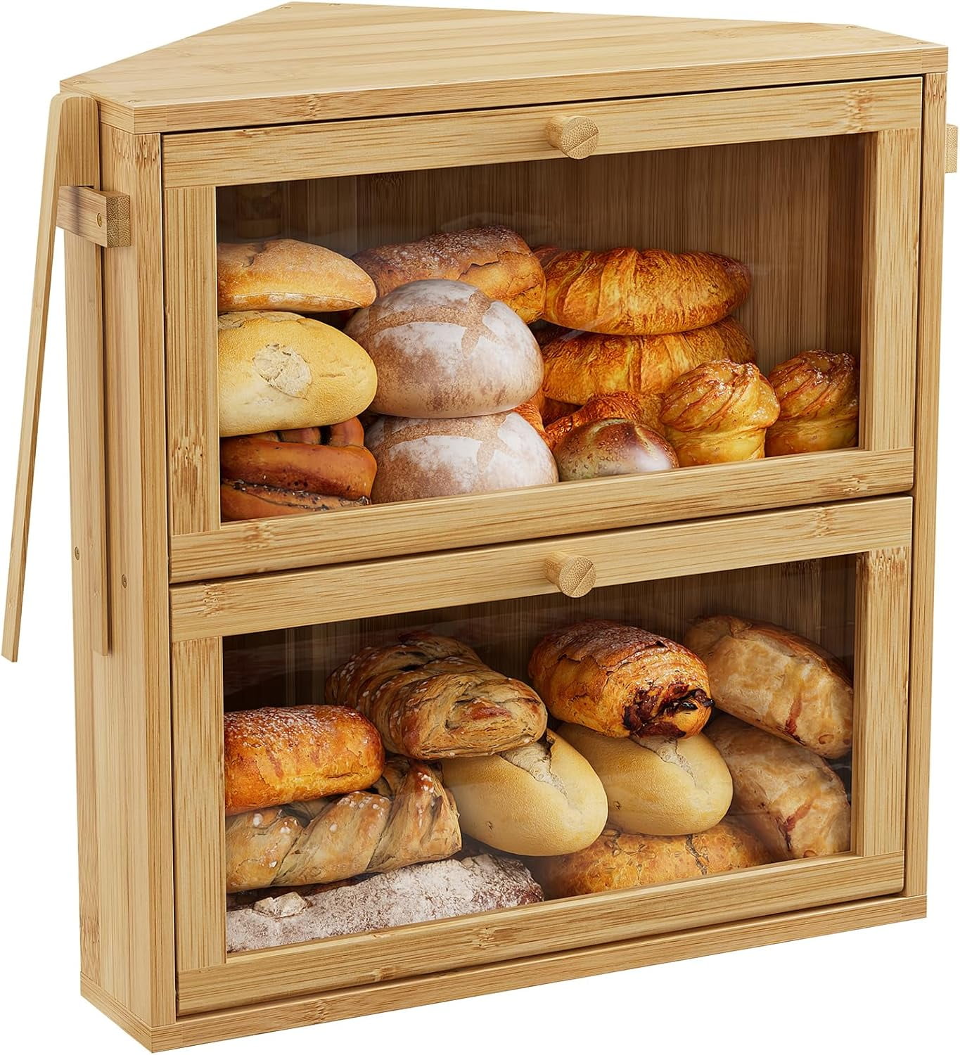 Corner Bread Box for Kitchen Countertop, Large Double Layer Bread ...