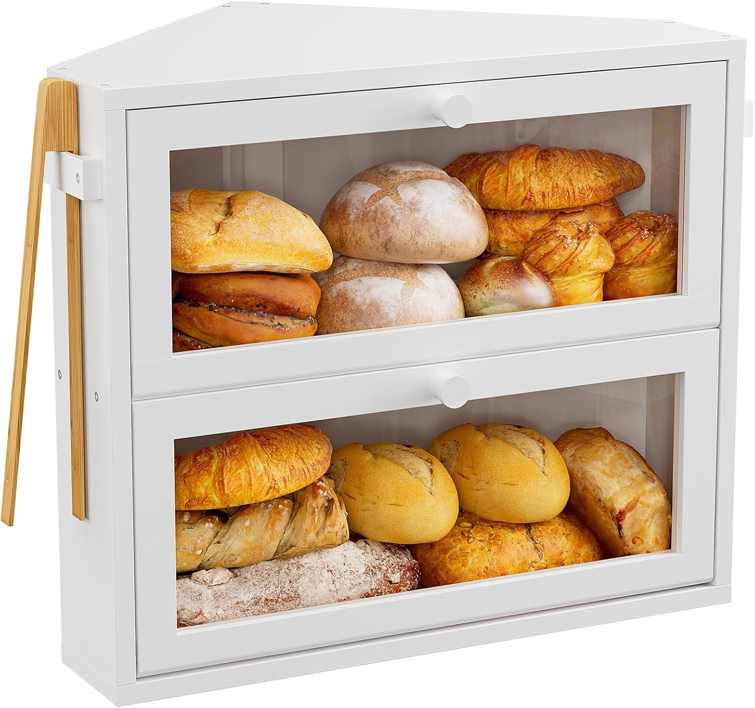 Corner Bread Box for Kitchen Countertop, Large Double Layer Bread ...