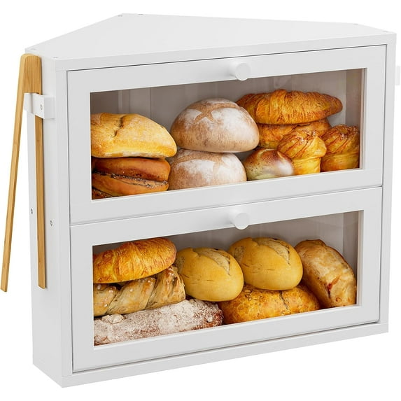 Corner Bread Box for Kitchen Countertop, Large Double Layer Bread ...