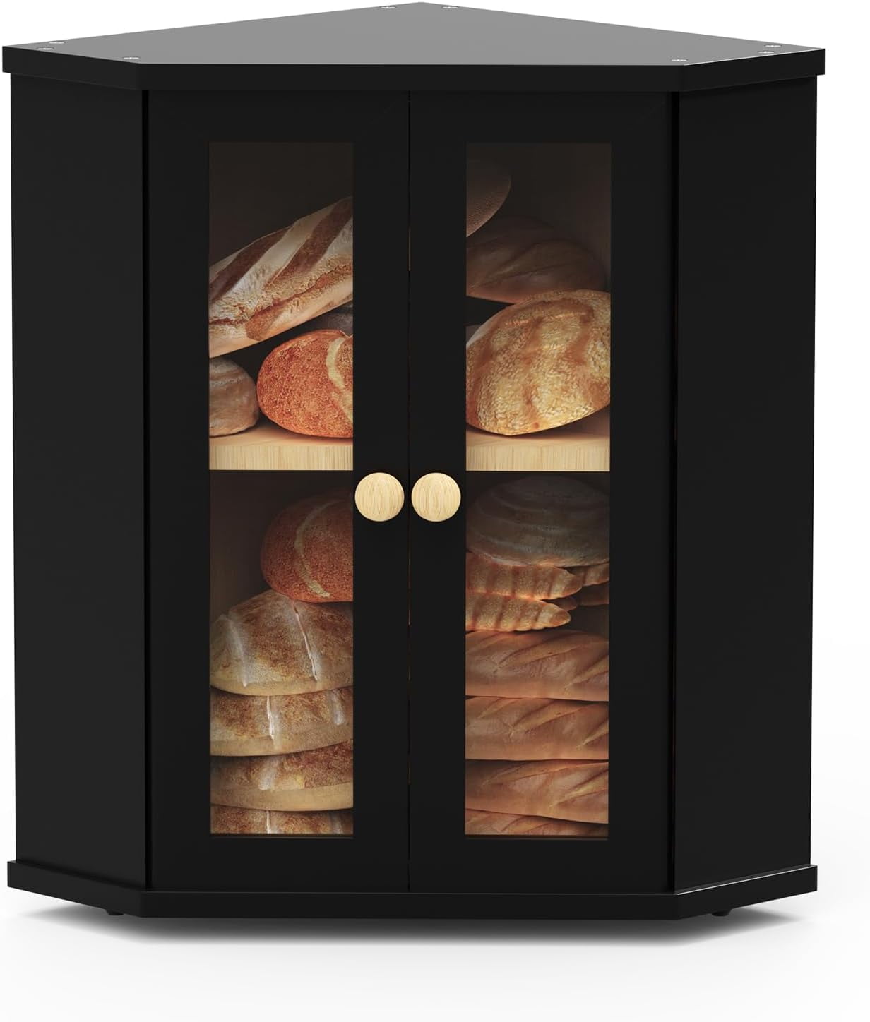 Corner Bread Box for Kitchen Countertop, Large Wood Bread Storage ...