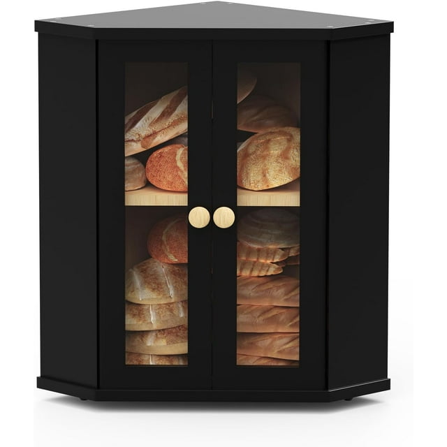 Corner Bread Box for Kitchen Countertop, Large Wood Bread Storage ...