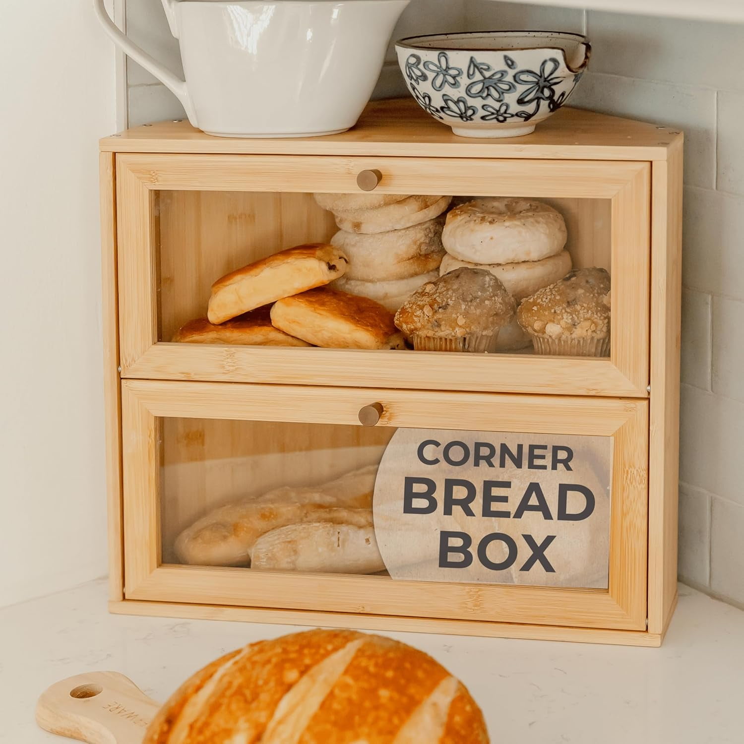 Corner Bread Box for Kitchen Countertop - New 2025 Design, Vintage ...