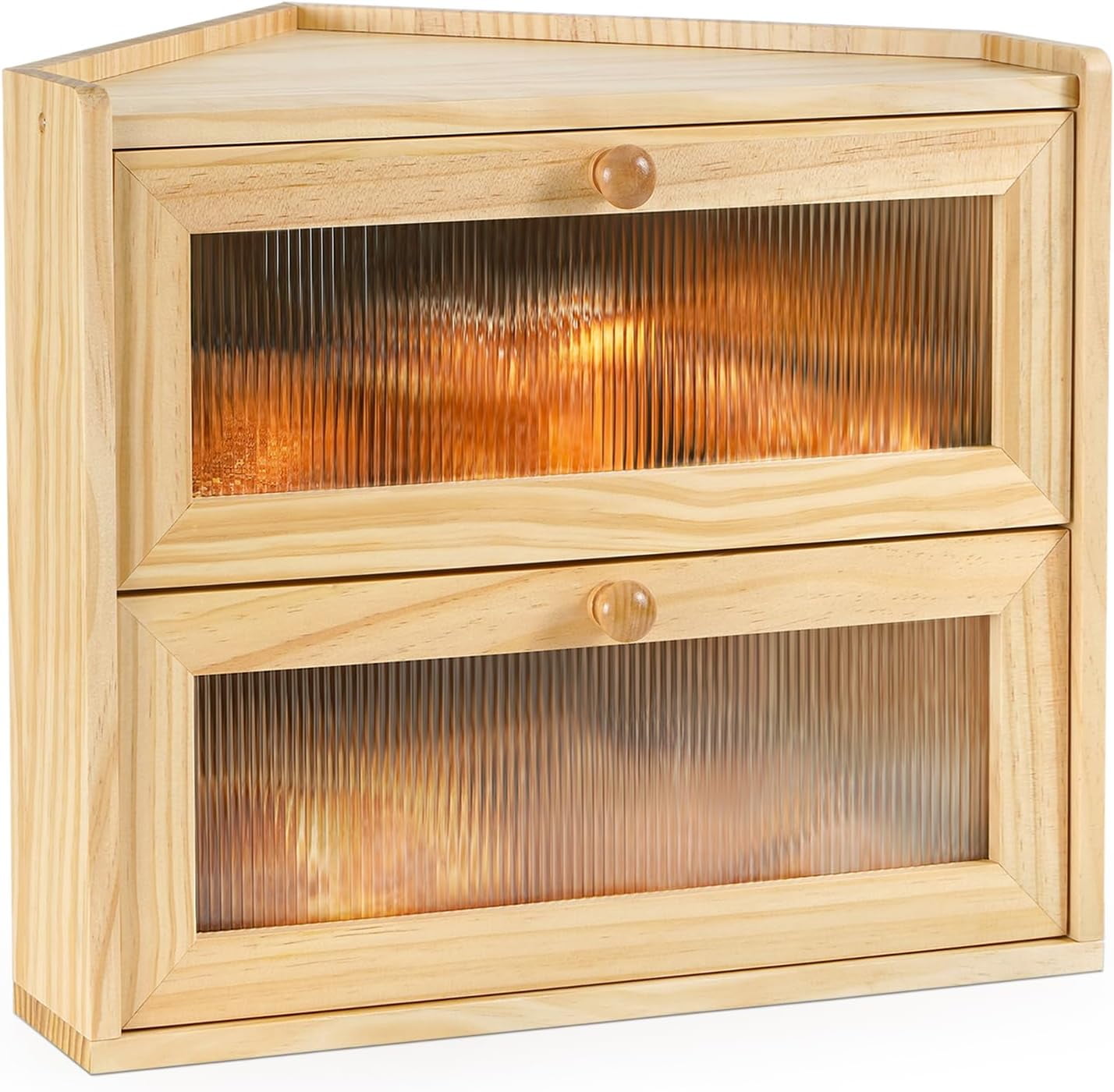 Corner Bread Box for Kitchen Countertop Wood Bread Storage Bin Extra ...