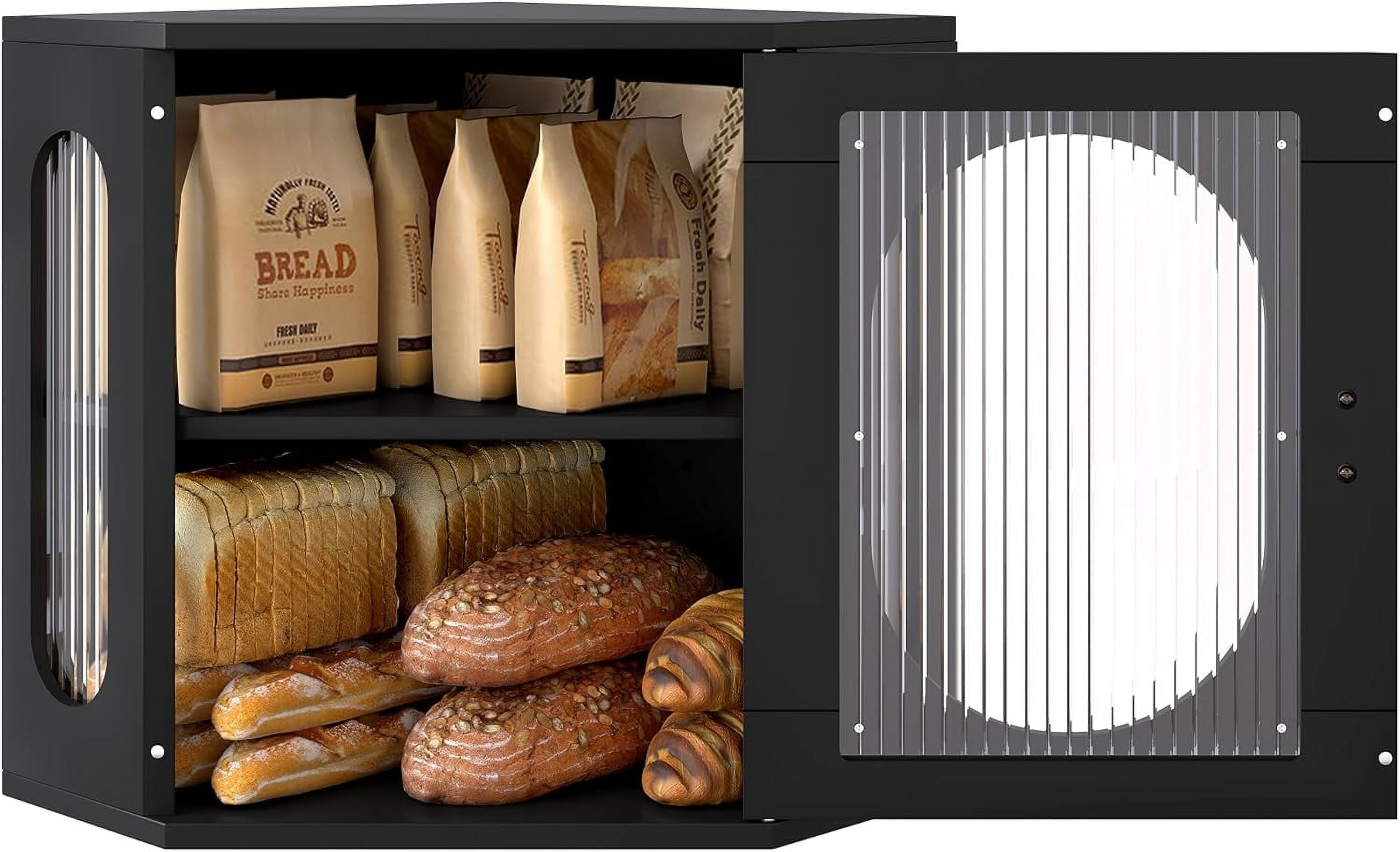 Corner Bread Box, Solid Wood Double Layer Adjustable Large Capacity ...