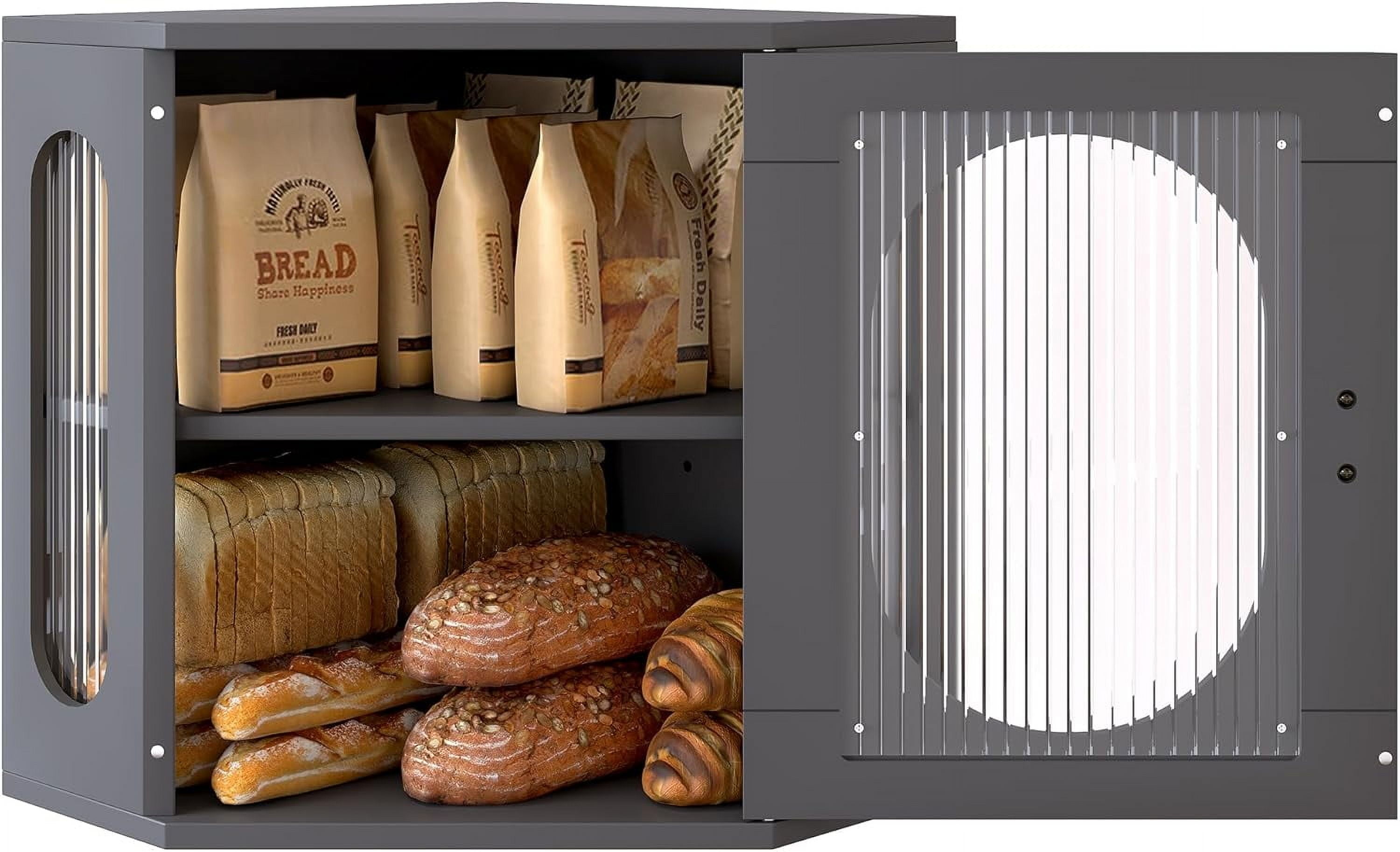 Corner Bread Box, Solid Wood Double Layer Adjustable Large Capacity ...