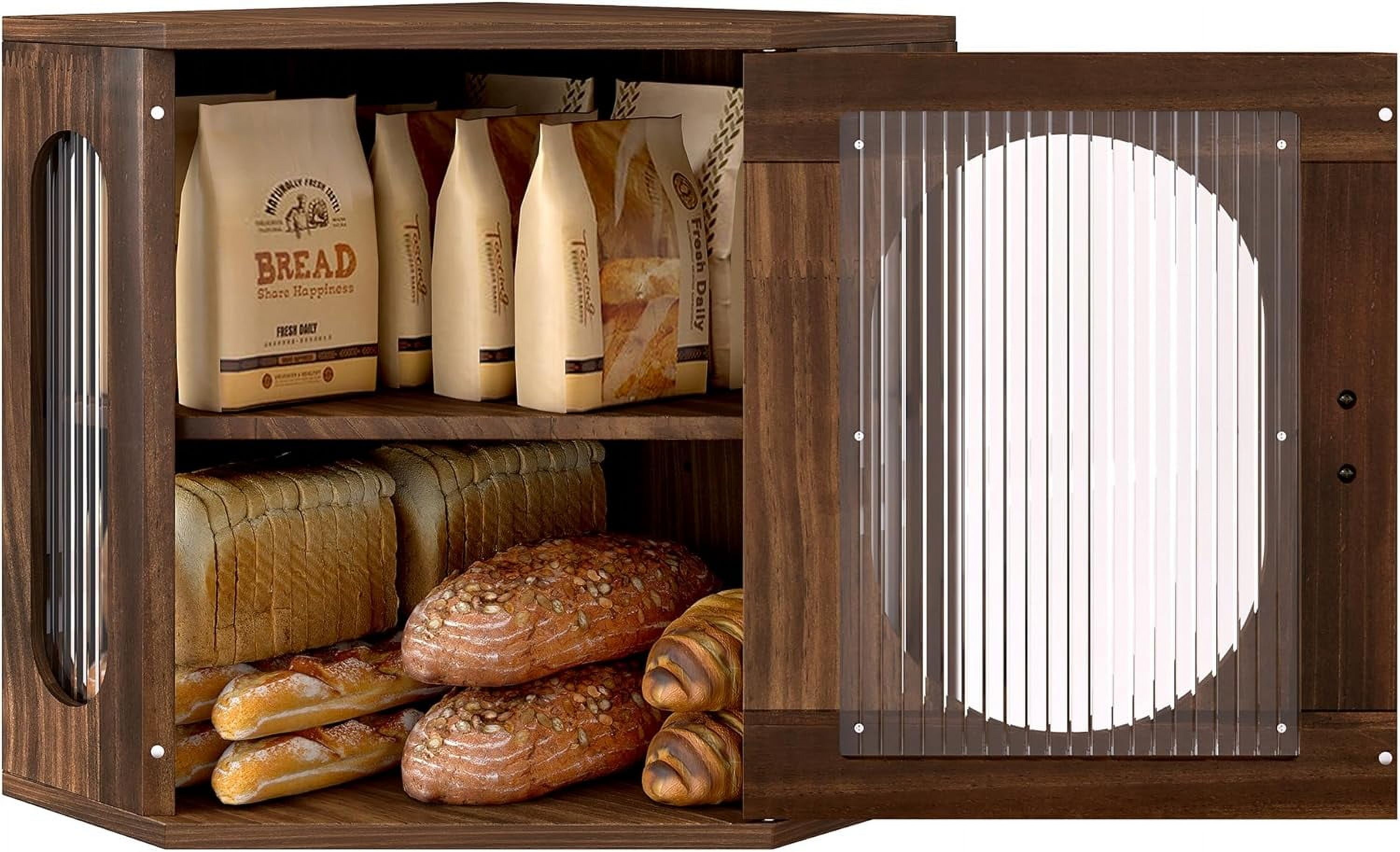 Corner Bread Box, Solid Wood Double Layer Adjustable Large Capacity ...