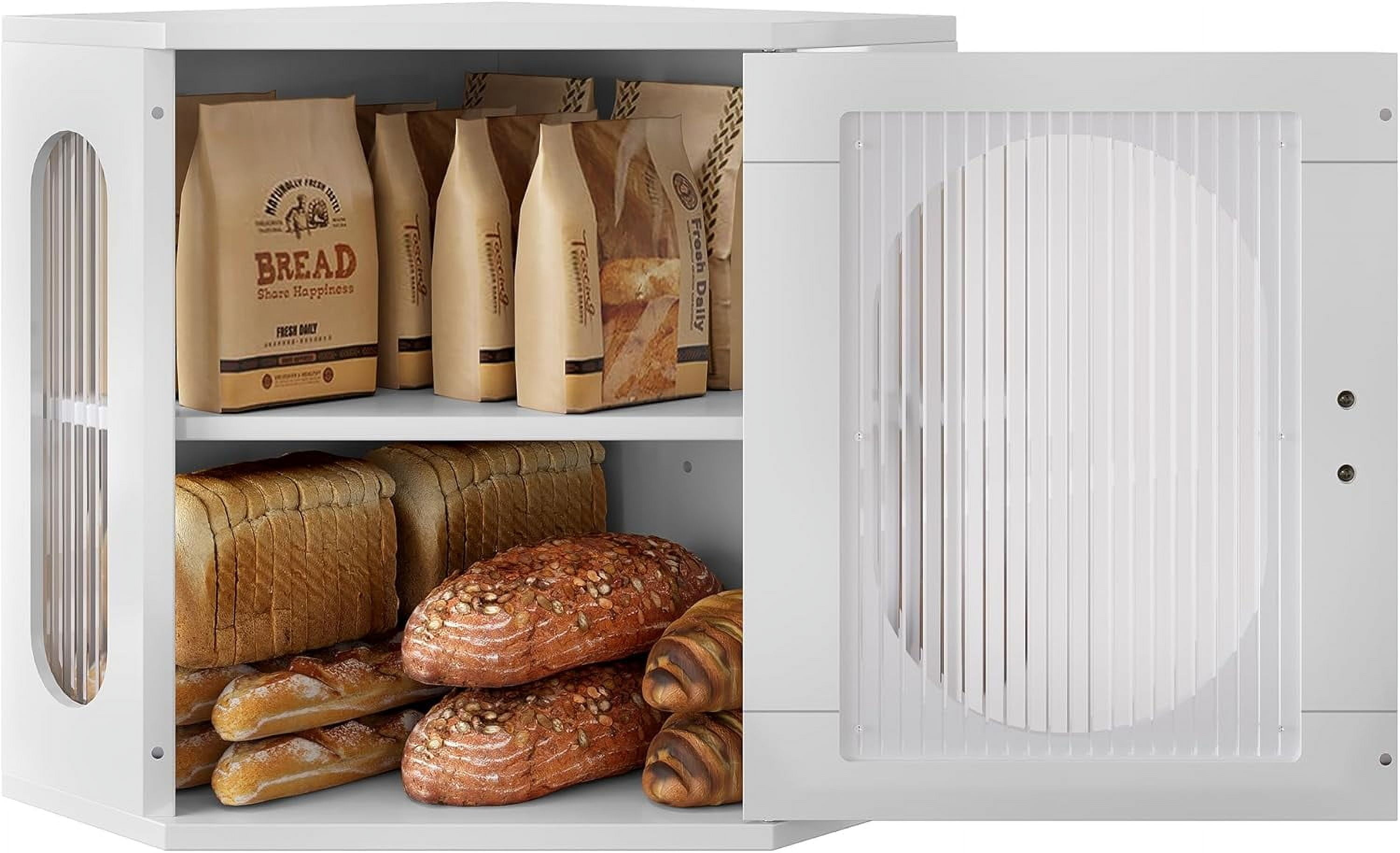 Corner Bread Box, Solid Wood Double Layer Adjustable Large Capacity ...
