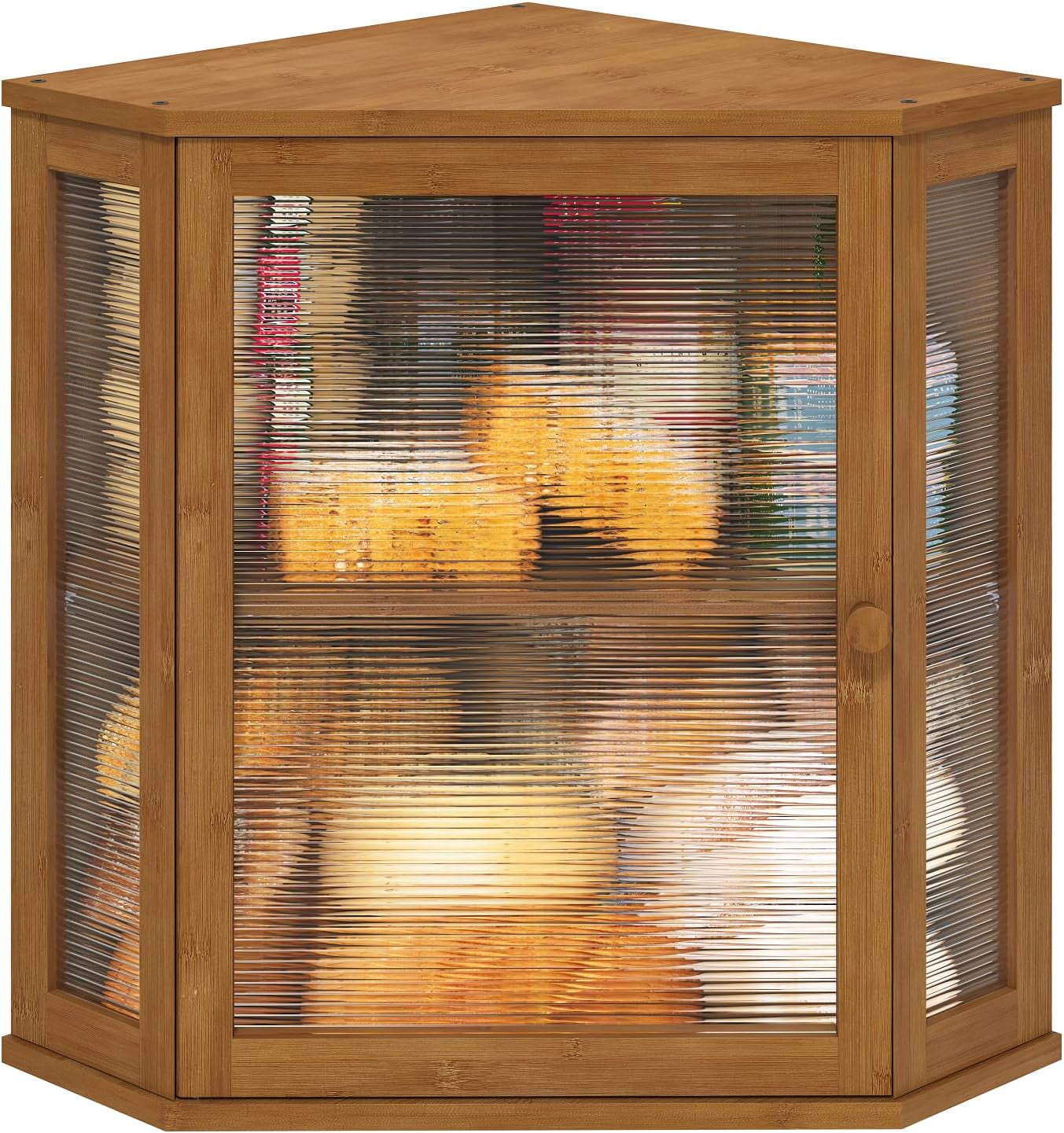 Corner Bread Box for Kitchen Counter, Bamboo Wood Large Capacity Bread ...