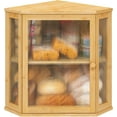 Corner Bread Box for Kitchen Counter, Bamboo Wood Large Capacity Bread ...