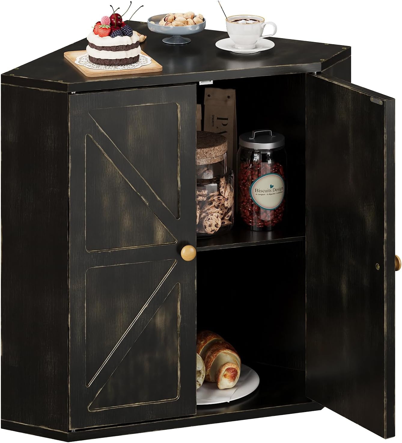 Corner Bread Box for Kitchen Counter Double Layer Bamboo Storage ...