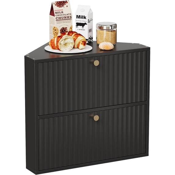 Corner Bread Box for Kitchen Countertop Bamboo Two Layer Large Capacity ...
