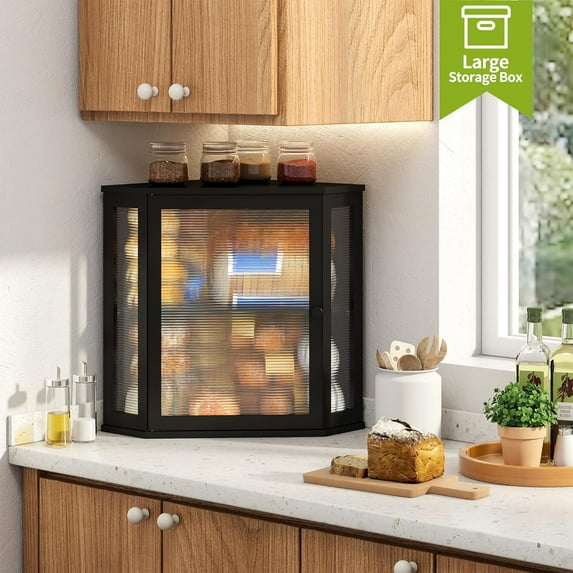 Corner Bread Box for Kitchen Countertop Double Layer Bamboo Wooden ...