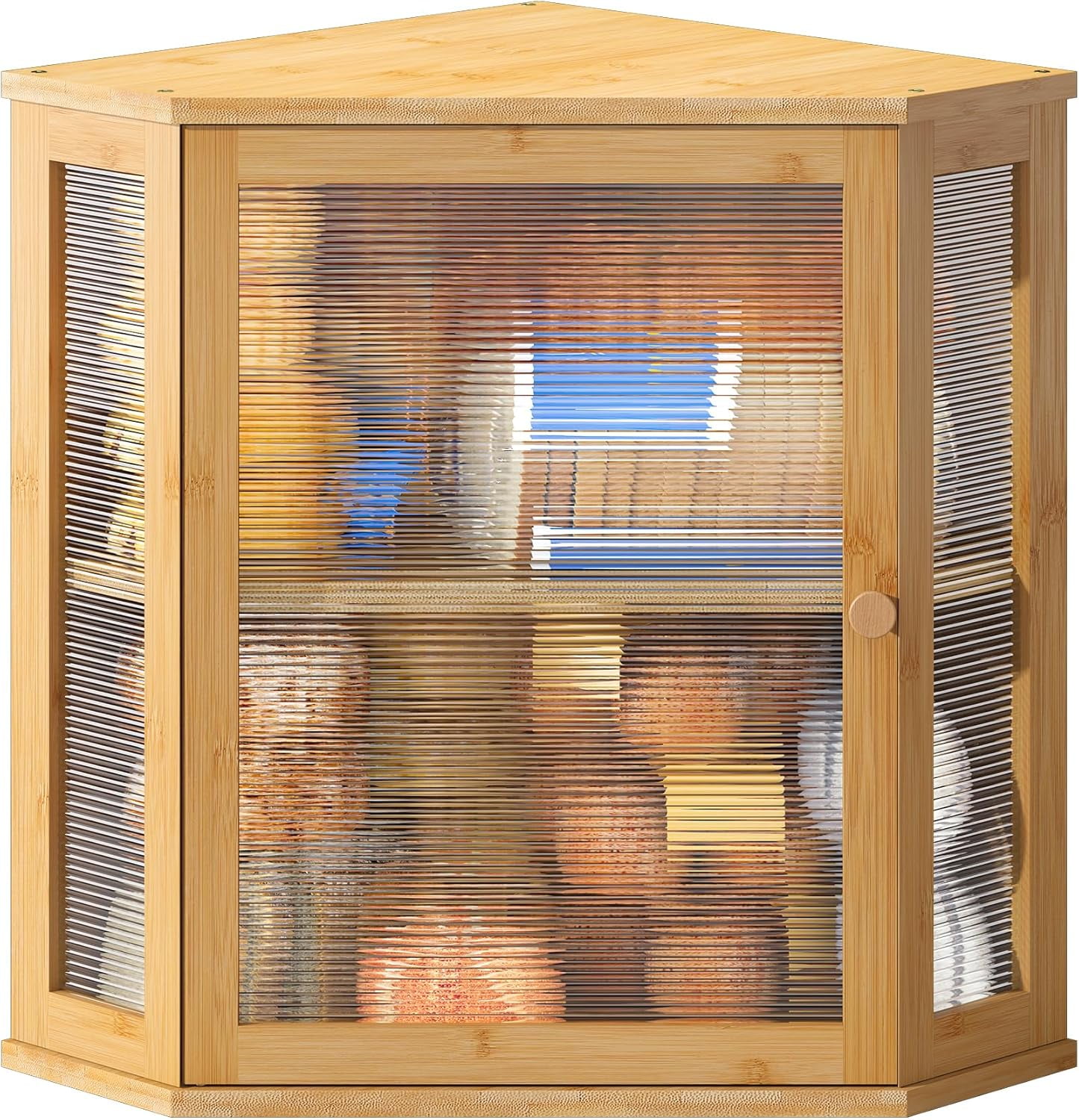 Corner Bread Box for Kitchen Countertop Double Layer Bamboo Wooden ...