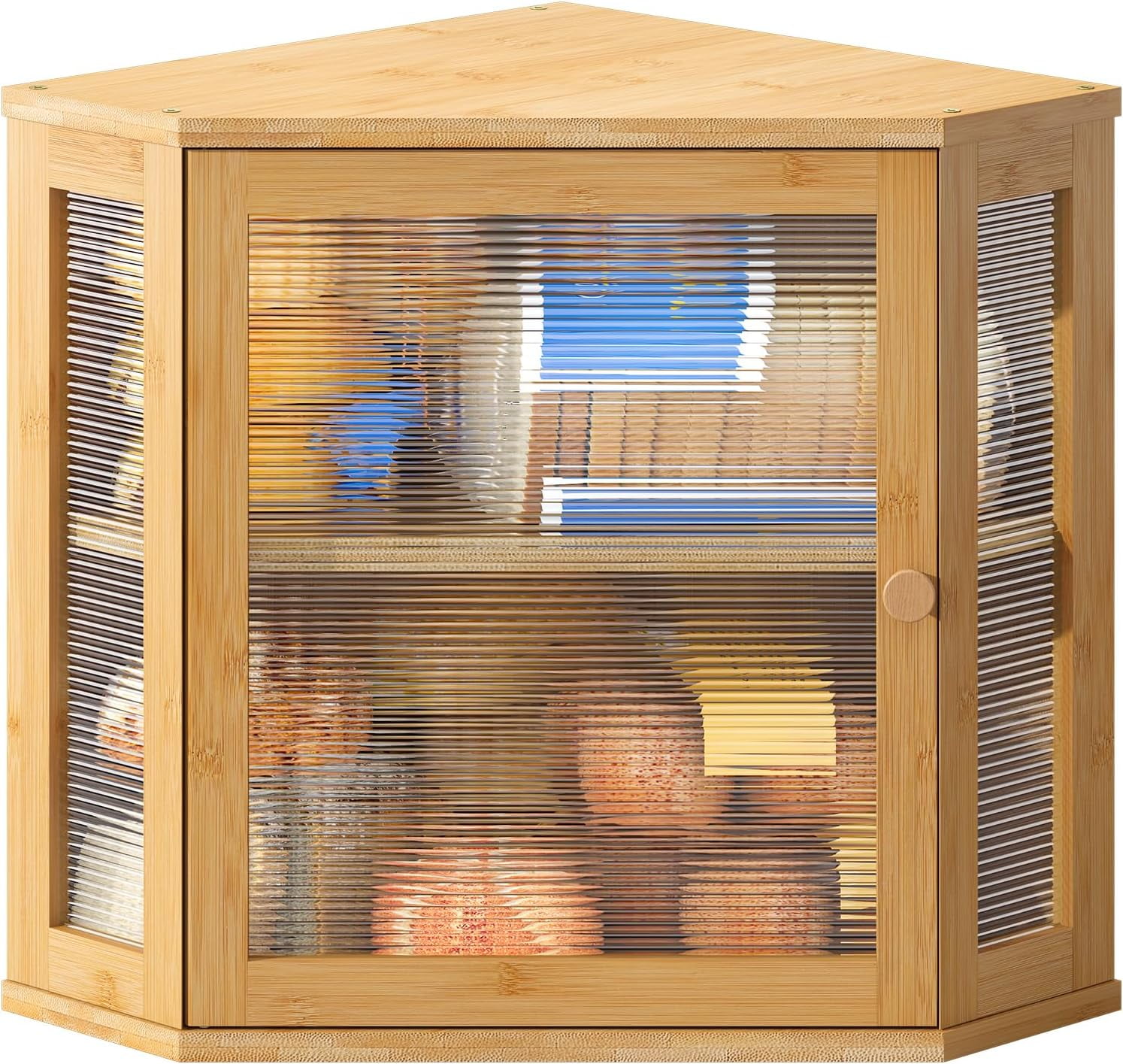 Corner Bread Box for Kitchen Countertop Double Layer Bamboo Wooden ...