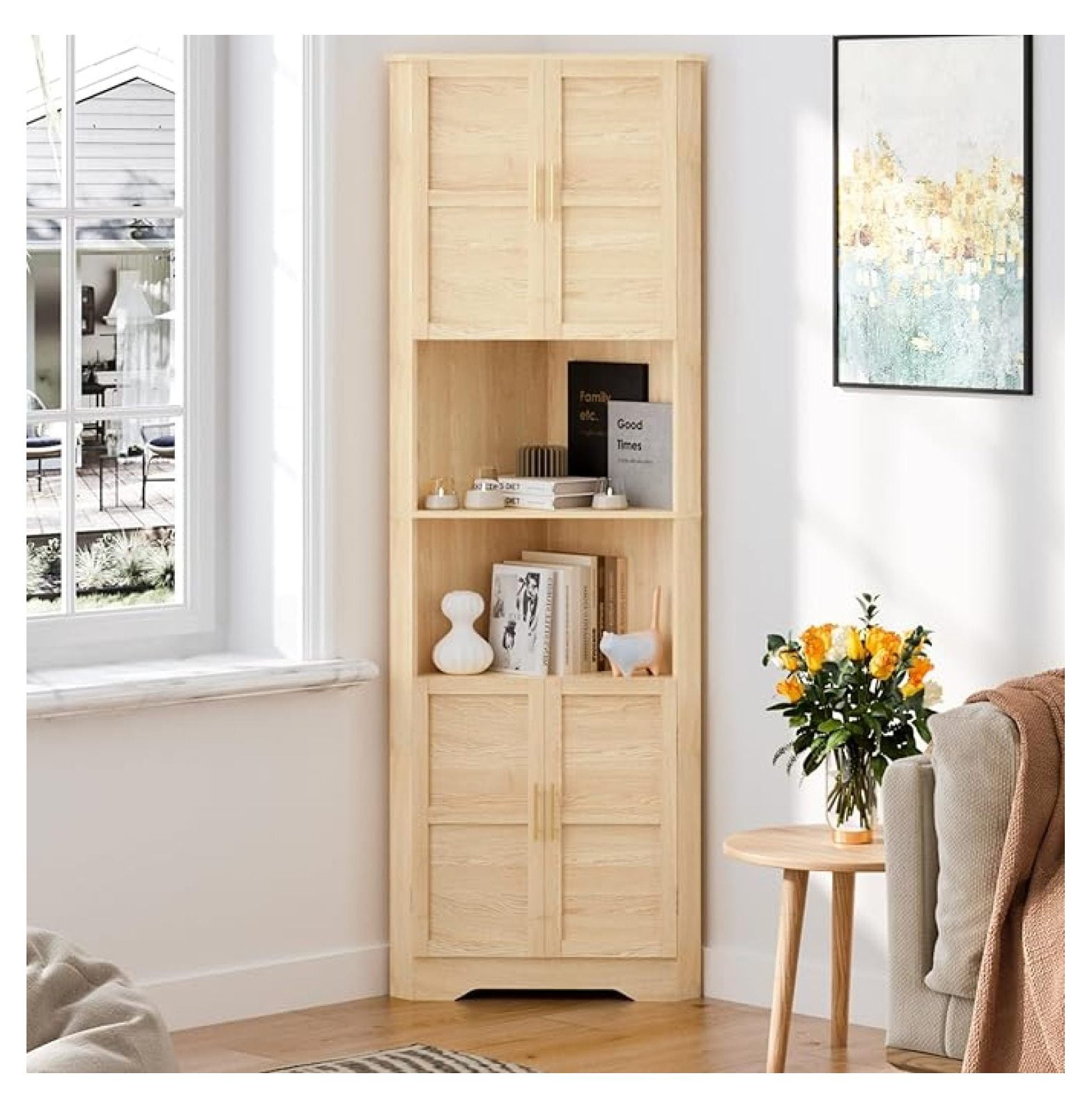 Corner Cabinet, 67'' Tall, 4 Barn Doors, Adjustable Shelves, Corner ...