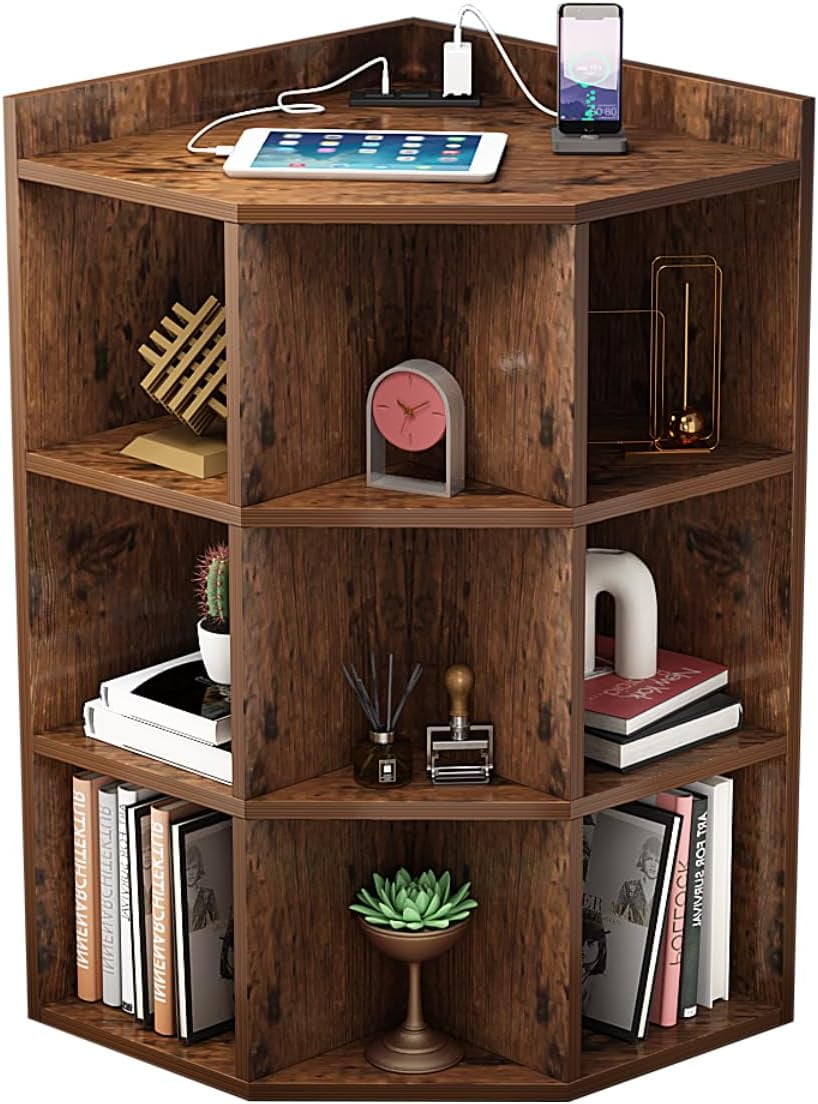 Corner Cabinet 9 Cubby Corner Bookcase with USB Ports and Outlets 3 ...
