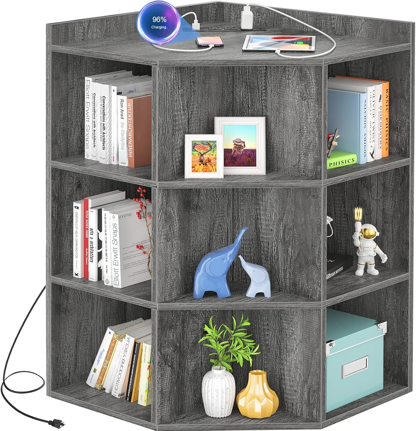 Corner Cabinet Black Corner Storage with Ports and Outlets Corner Cube ...