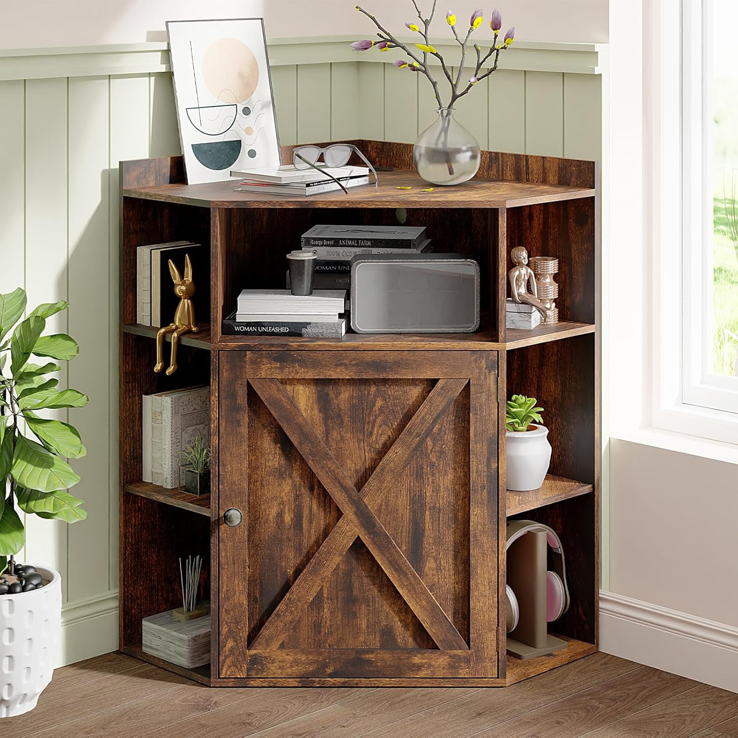 Corner Cabinet, Corner Storage Shelf with USB Ports and Outlets ...