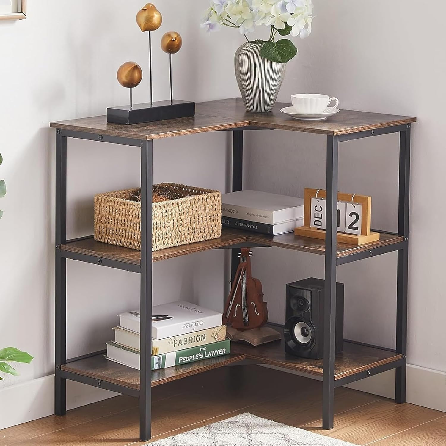 Corner Cabinet Table with 3 Tier Open Shelf, Multipurpose Display ...