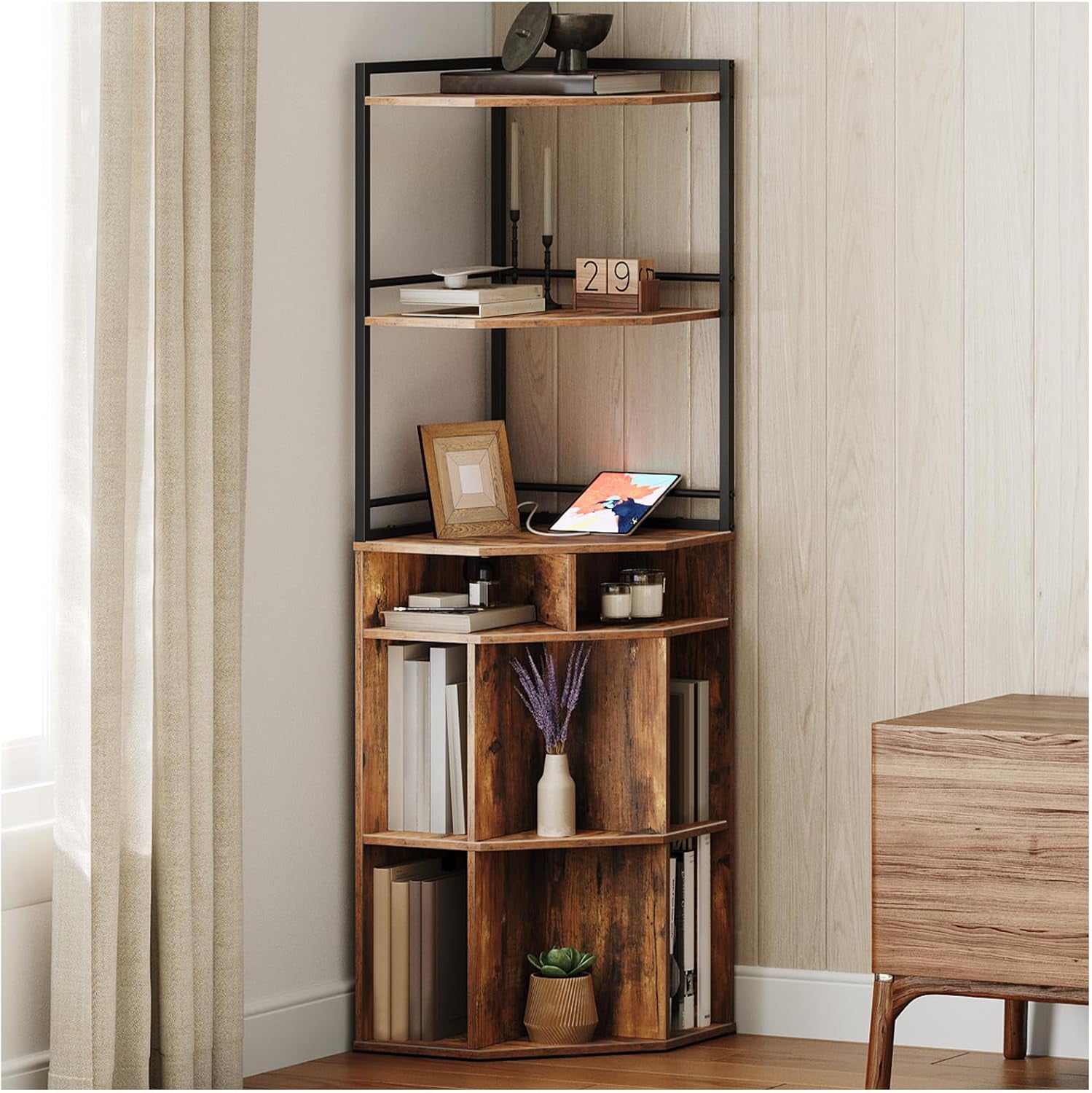 Corner Cabinet with USB Ports and Outlets, Corner Storage Cabinet with ...