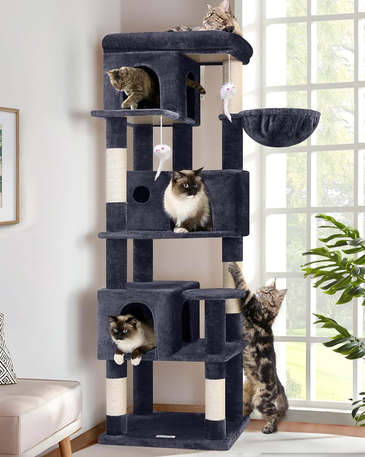 Corner Cat Tree Multi-Level Climbing Tower Kitty Condos Cat Scratching ...