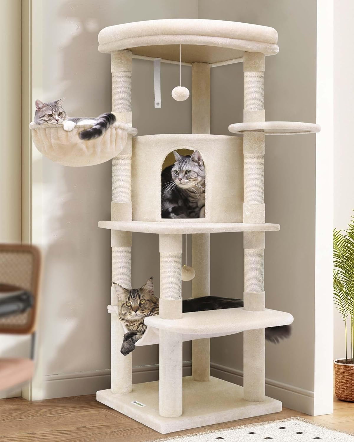 Corner Cat Tree for Large Cats, 51in Curved Series Modern Cat Tower for ...