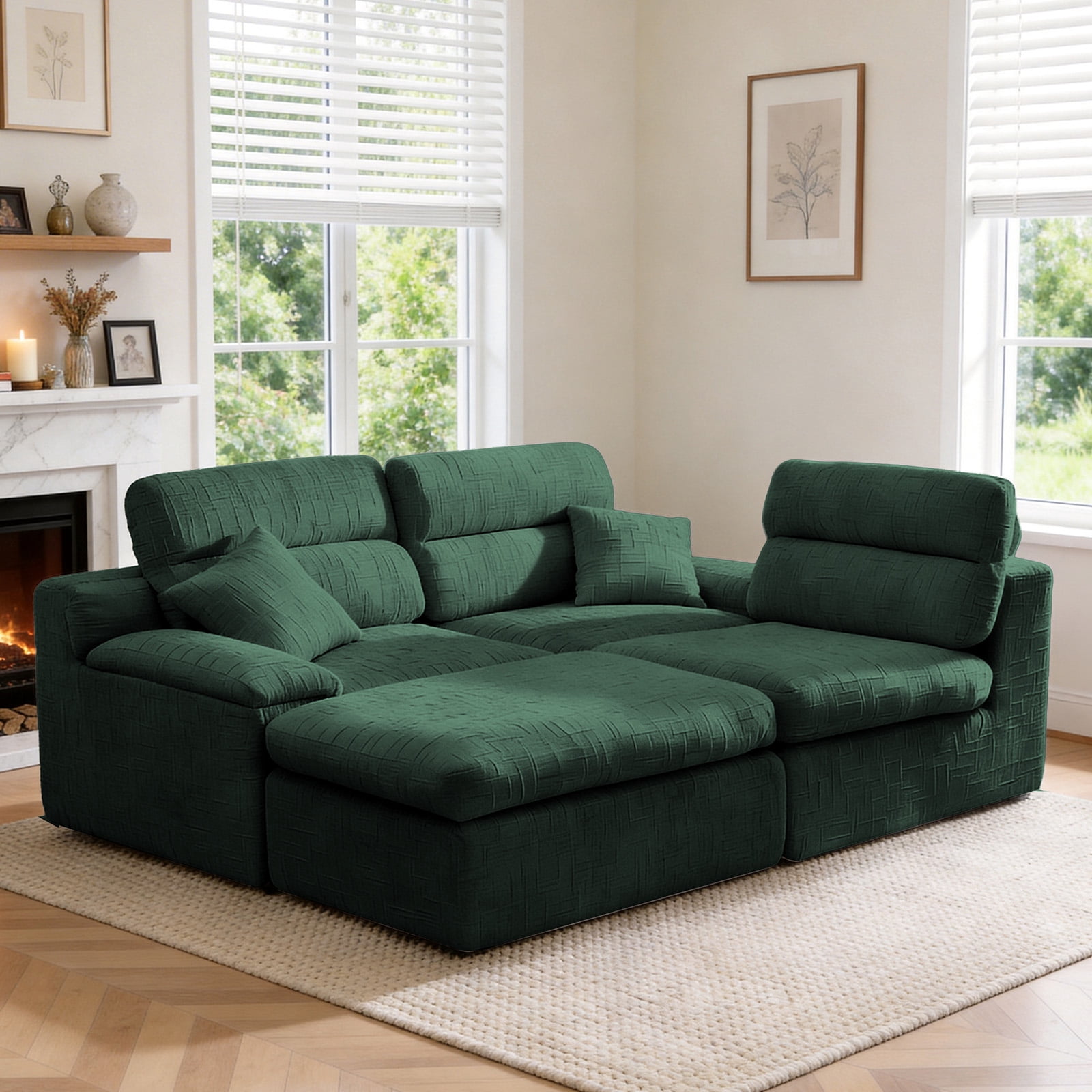 Corner Chaise Sofa with High Backrest,L-Shaped Couch with Slub Chenille ...