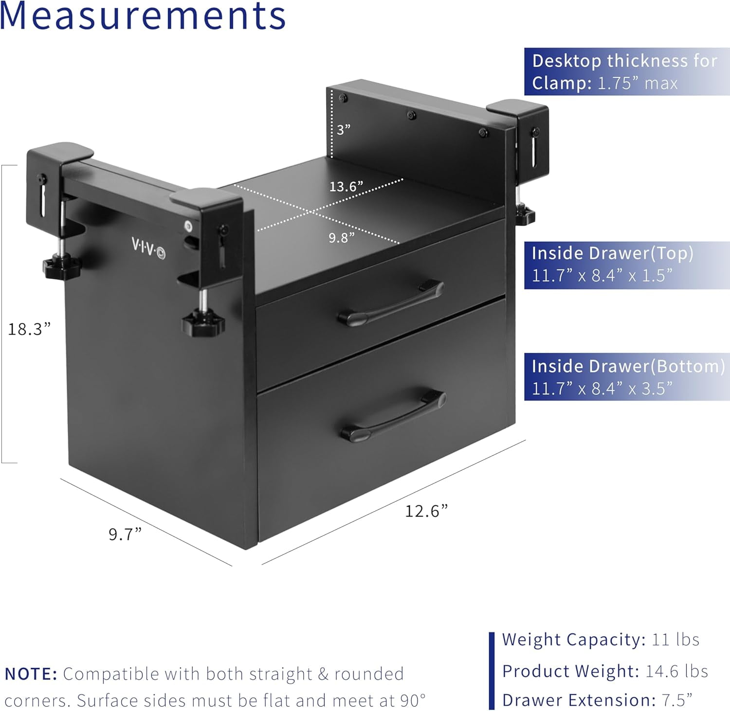 Corner Clamp-on Under Desk Drawer and Shelf System, Multi-Level Storage for Office Supplies ...
