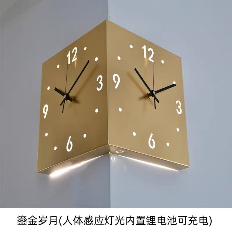 Corner Clock Double-Sided Wall Clock Living Room Creative Simple Modern ...
