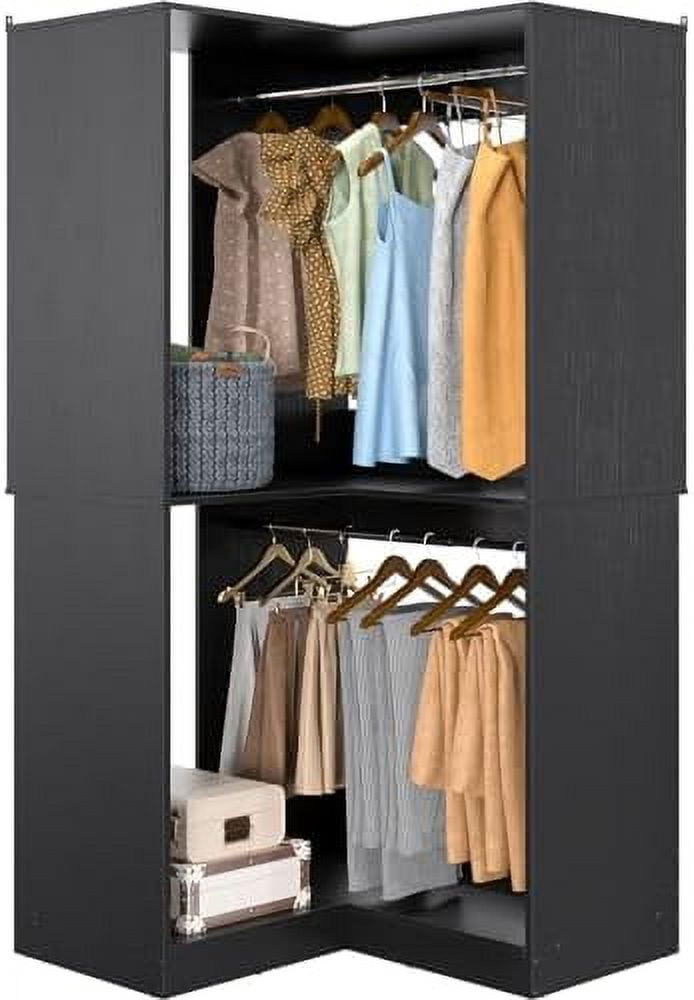 Corner Closet System, 32 Inches Wide Wood Corner Unit with 2 Hanging ...