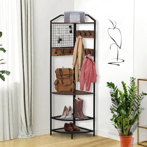 Corner Coat Rack, Corner Coat Rack with Shoe Storage, Corner Hall Tree ...